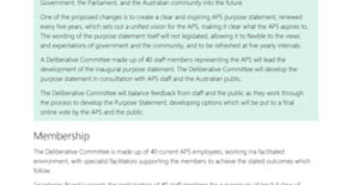 APS Purpose Statement Deliberative Committee Terms of Reference | APS ...